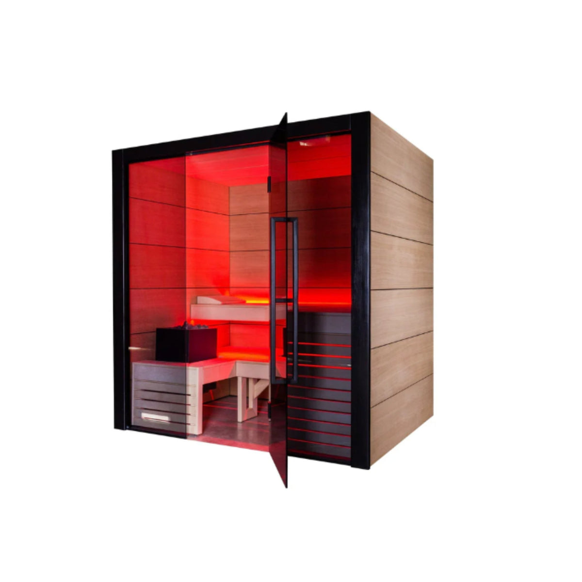 ThermaSol Fuji - Onyx Trim/Oak Hardwood, Indoor Sauna - Gym Emotion