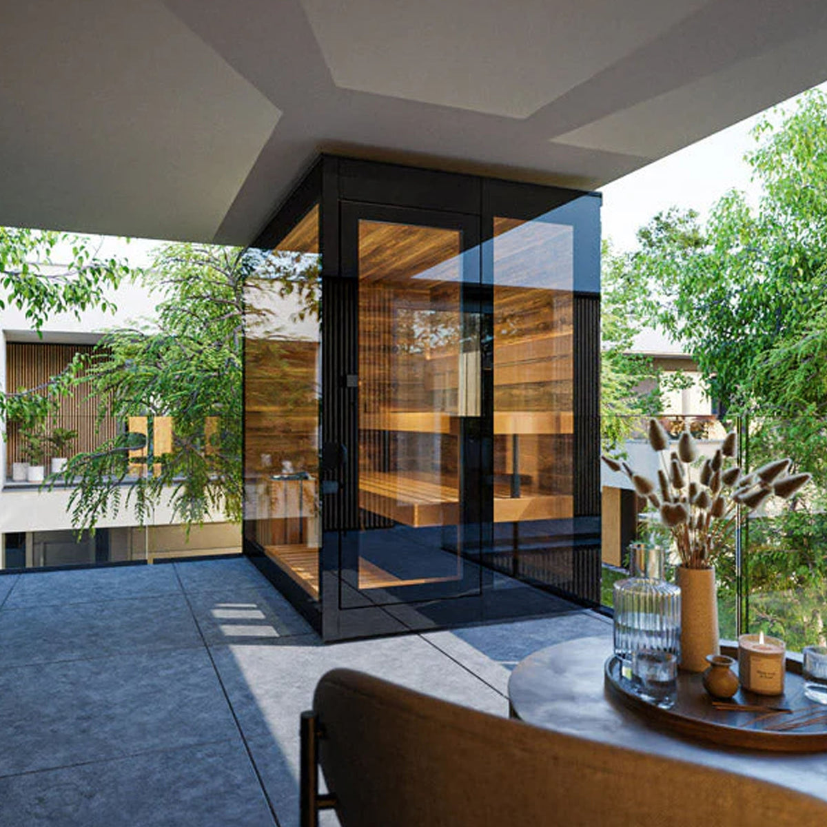 ThermaSol Vera - Glass, 2-3 Person, Outdoor Sauna - Gym Emotion