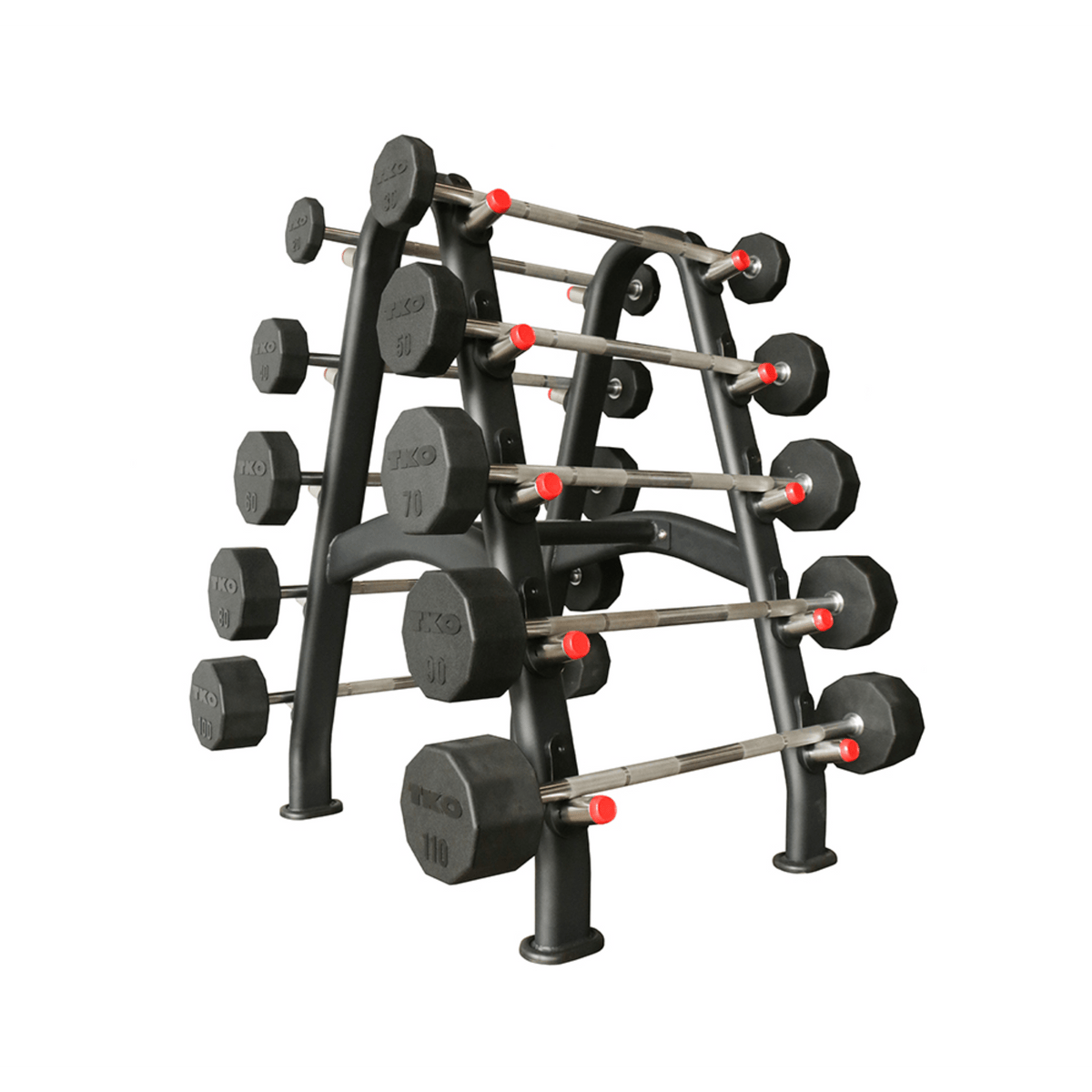 TKO Rubber Straight Barbells w/ 10 Set BB Rack (20-110 lbs) - Gym Emotion