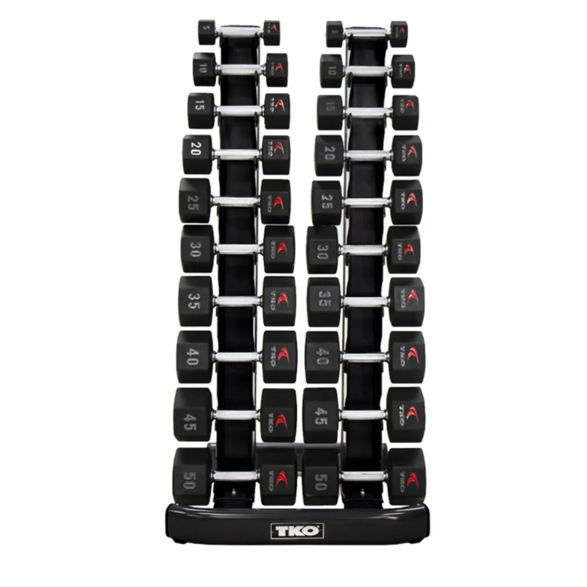 TKO Urethane Hex Tri-grip Handle Dumbbells w/ 10-Pair Vertical DB Rack ...