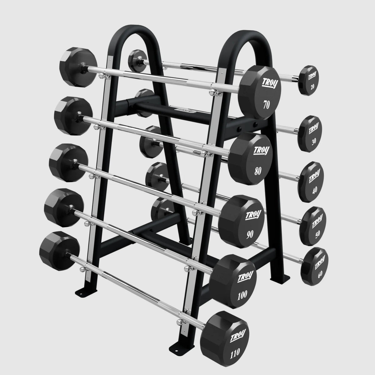 TROY 12-Sided Urethane Barbell Set with Rack (20-110 lbs.) - Gym Emotion