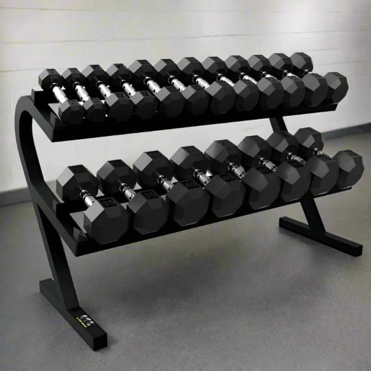 Troy VTX Rubber Dumbbells with Rail Rack (5-50 lbs) - Gym Emotion